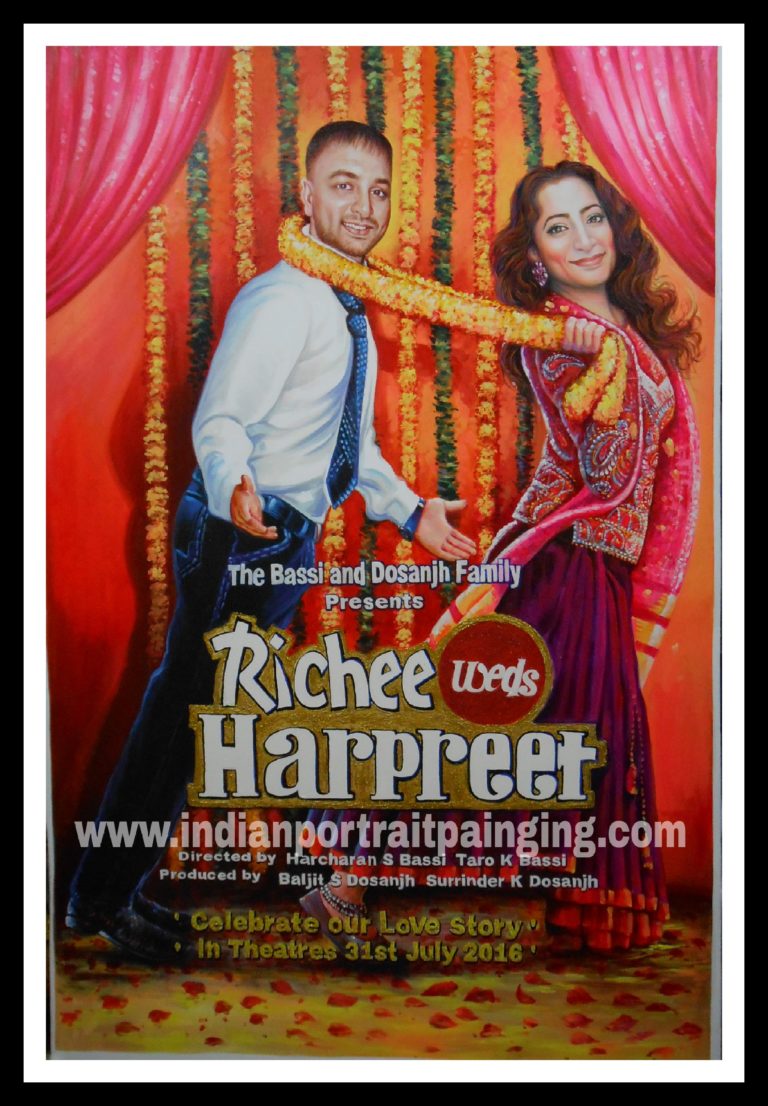 Bollywood style wedding invitation card - Oil Canvas portrait